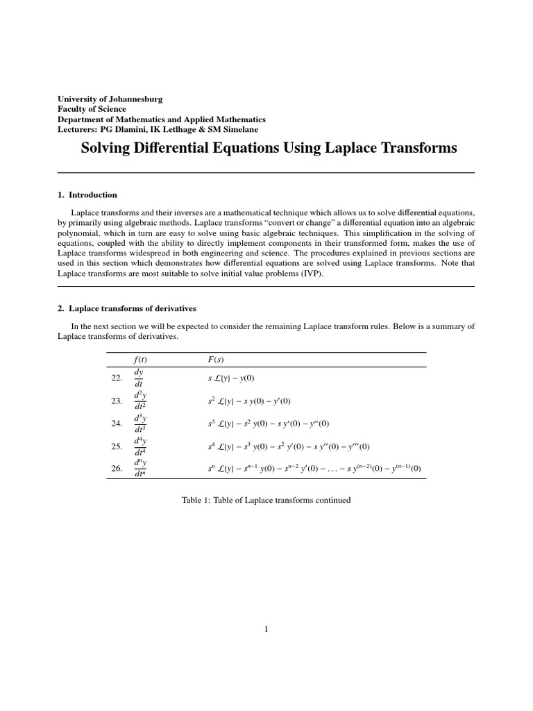 Laplace Transforms for Solving Differential Equations | PDF | Laplace Transform | Equations