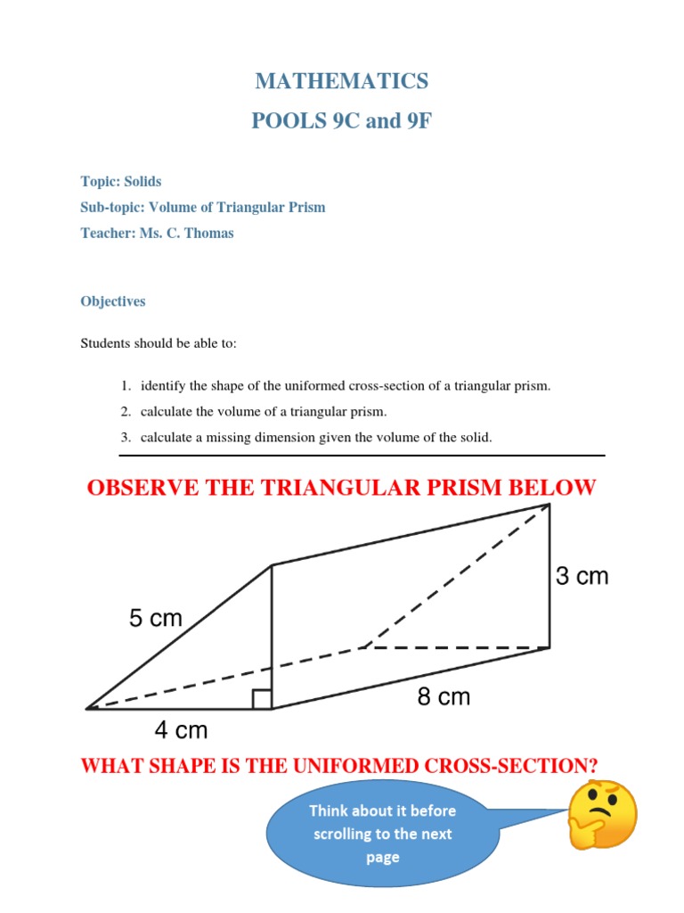 Volume of TRIANGULAR PRISM | PDF | Triangle | Area