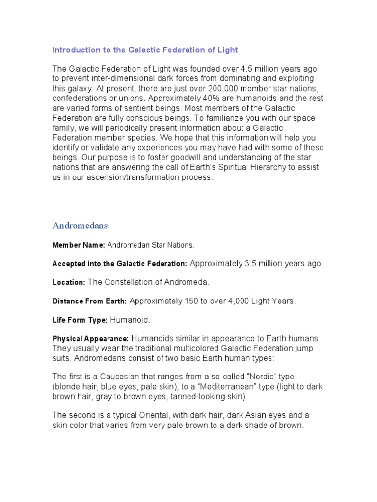 Razas Extraterrestres - Galactic Federation Members | PDF