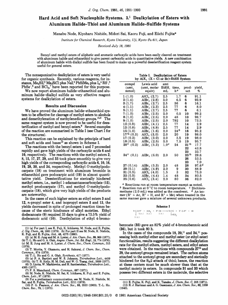 JOC (1981) 46-1991ester Dealkylation Avec Thiol-Aluminium Halide | PDF ...