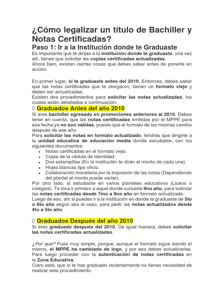 GUIA Cómo Legalizar Un Título de Bachiller y Notas Certificadas | PDF