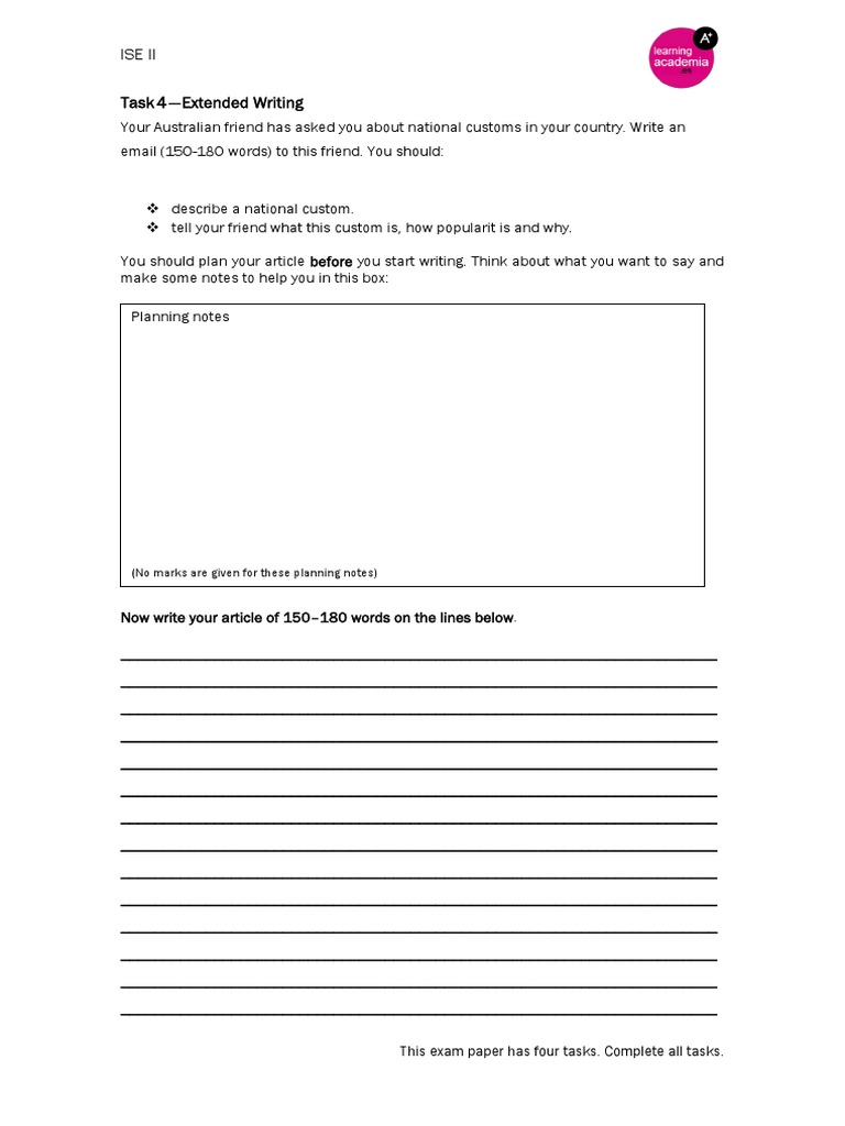 National Customs - Informal Email (Extended Writing) | PDF