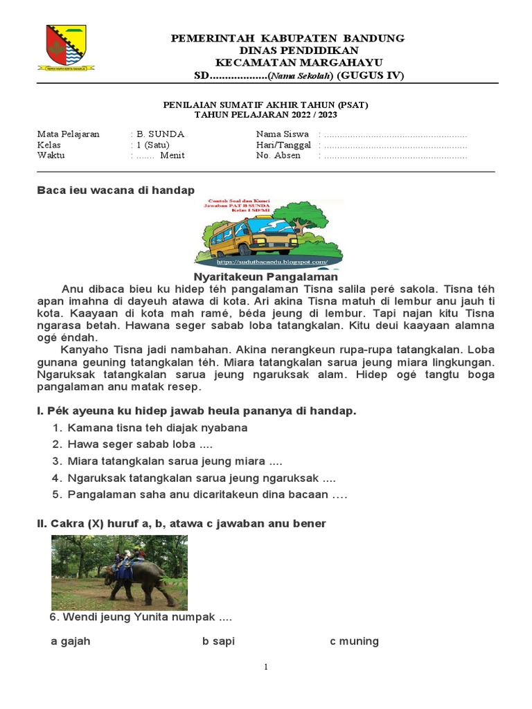 Kelas 1 Psat Bahasa Sunda | PDF