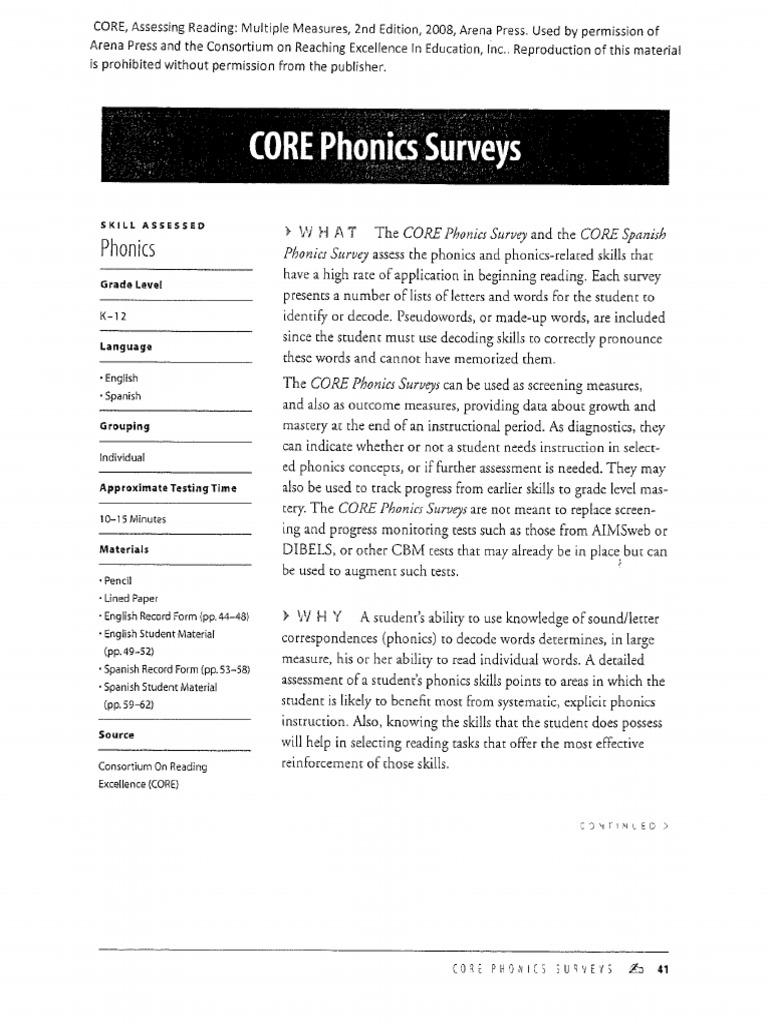 CORE Phonics Survey | PDF