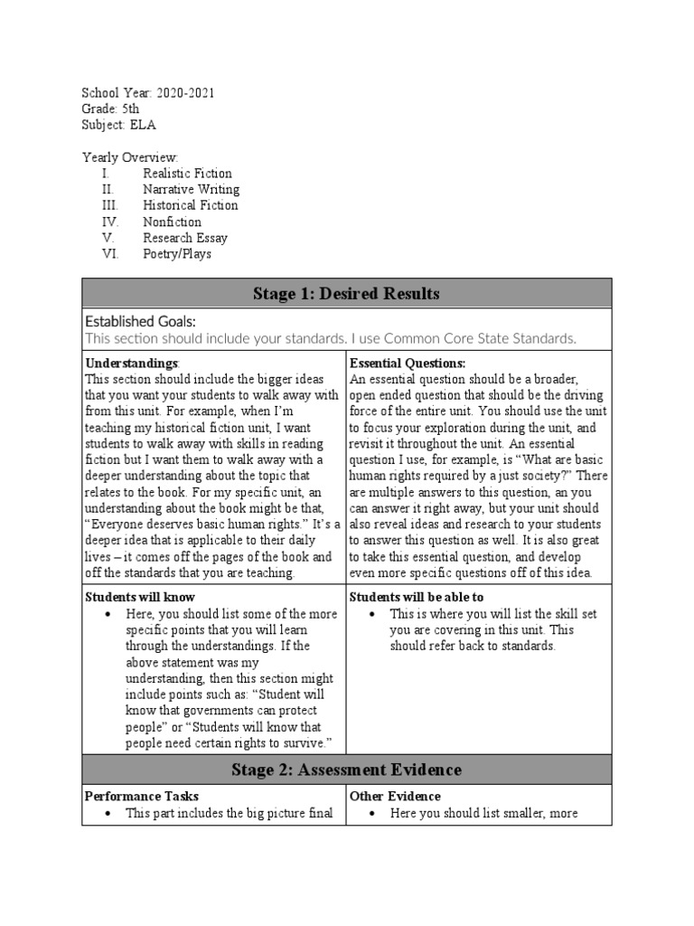Example Instructional UBD Template | PDF | Behavior Modification | Learning