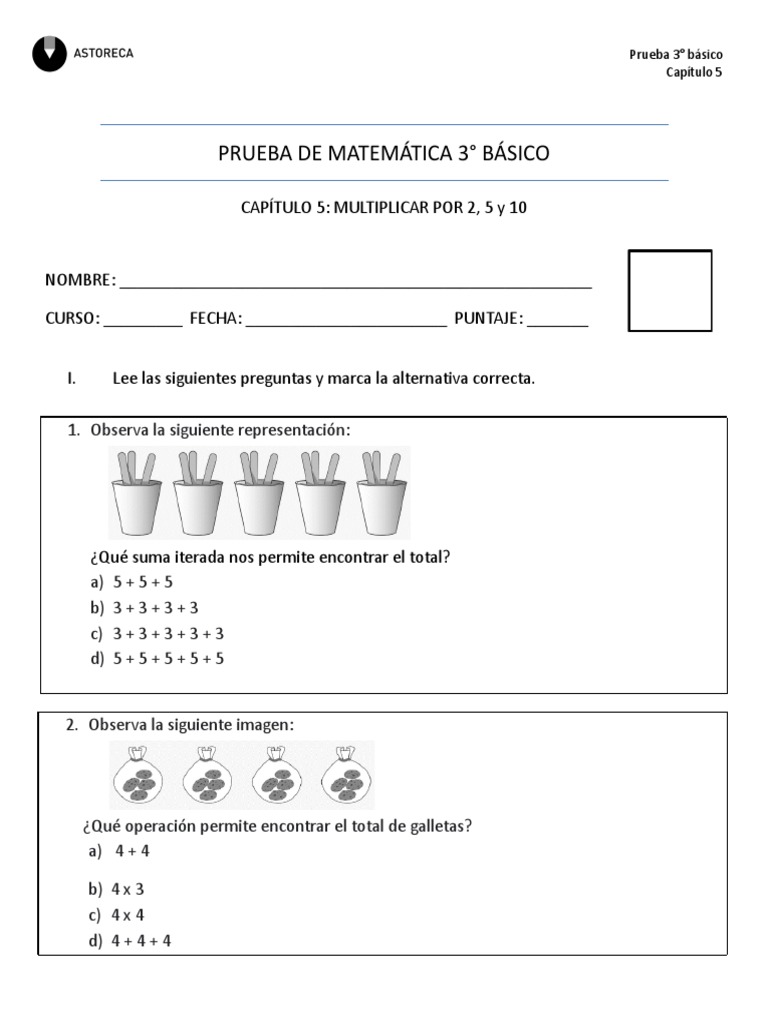 Prueba 3º CAP 5 Multiplicar por 2, 5 y 10.docx | PDF | Multiplicación ...