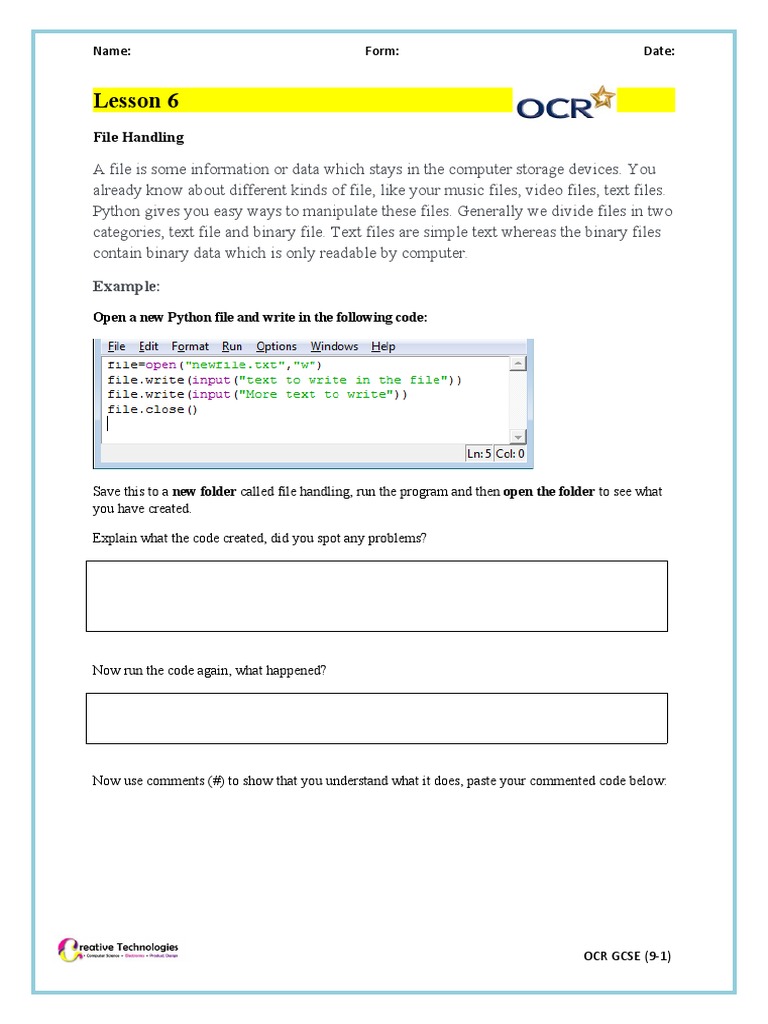 Lesson 7 File Handling | Download Free PDF | Computer File | Data