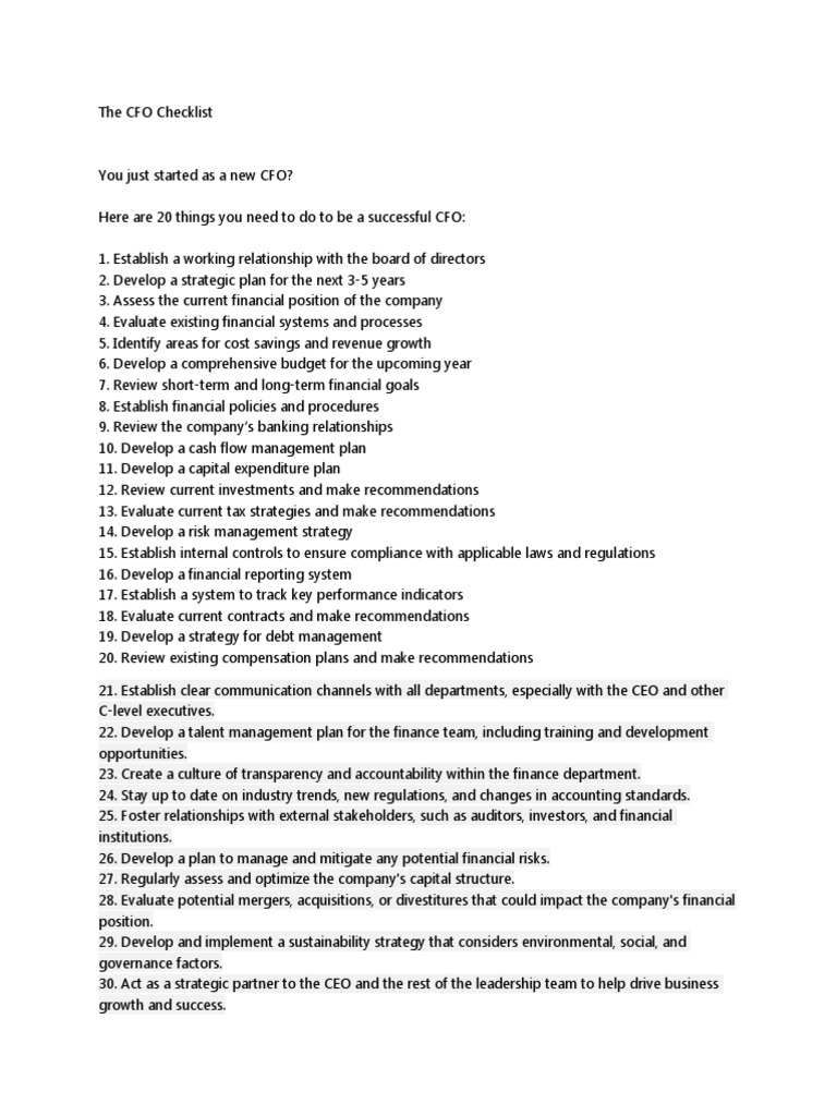 The CFO Checklist | PDF