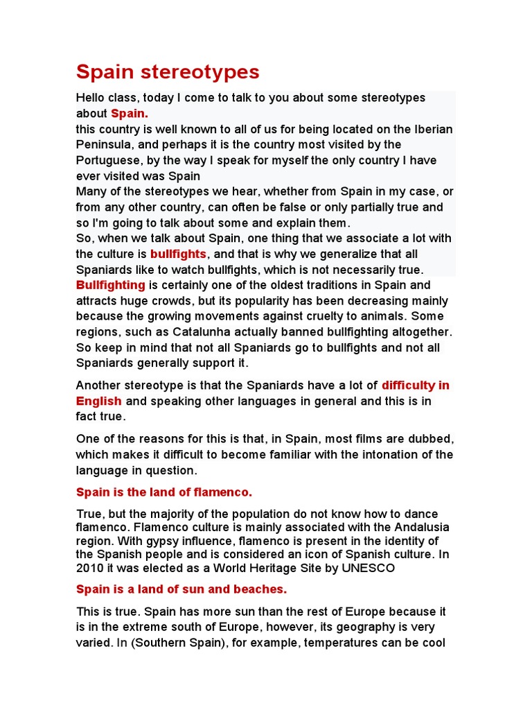 Spain Stereotypes | PDF