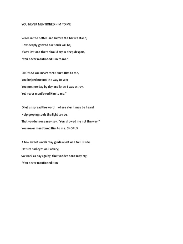 You Never Mentioned Him to Me Lyrics | PDF