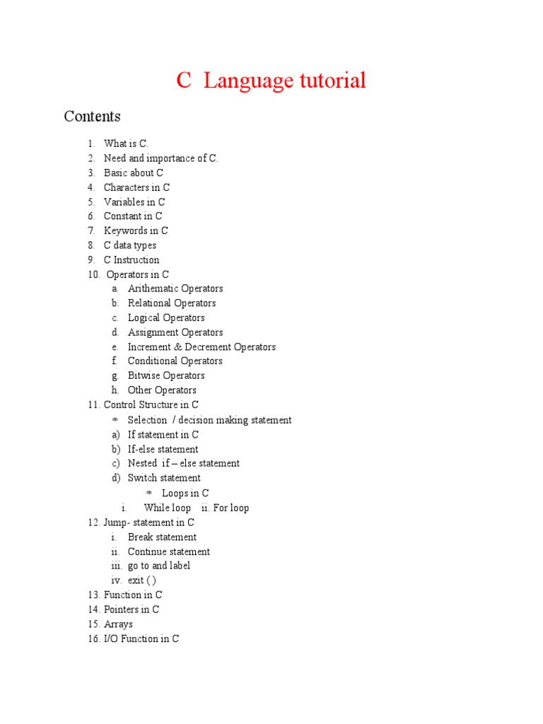 C Tutorial Pdf