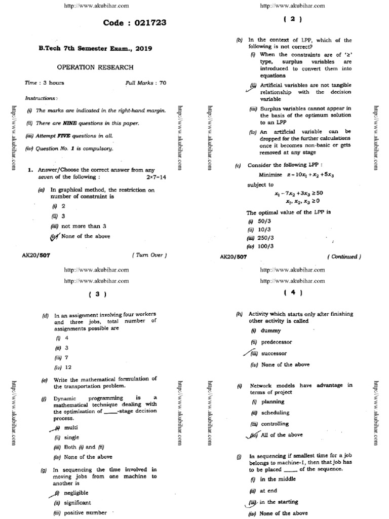 Btech Me 7 Sem Operation Research 021723 2019 | PDF