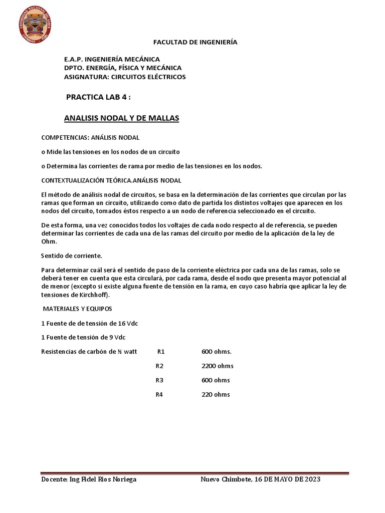 Laboratorio 04 Analisis Nodal y de Mallas | PDF