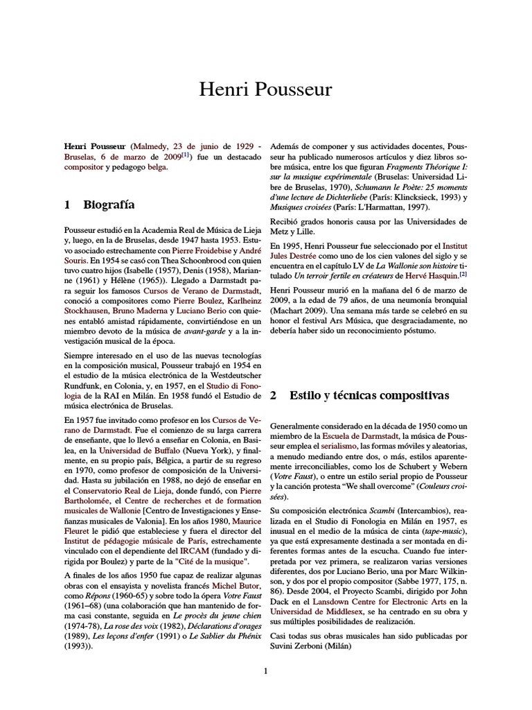 Henri Pousseur | PDF | Modernismo (música) | Música clásica