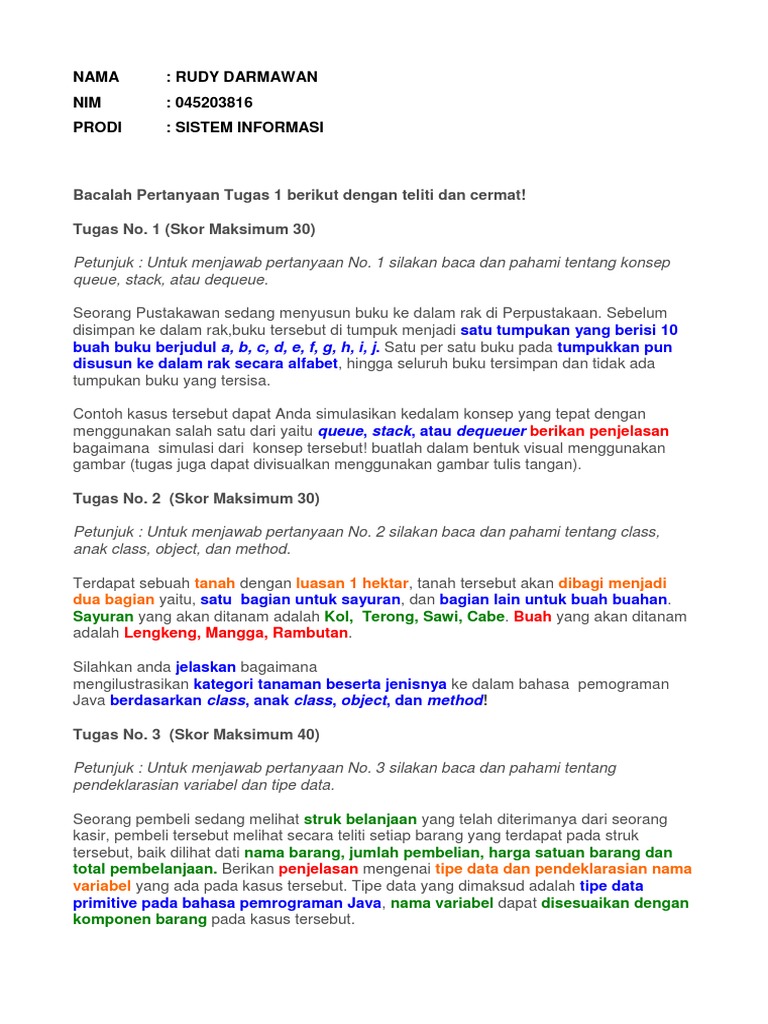 Tugas 1 Struktur Data | PDF