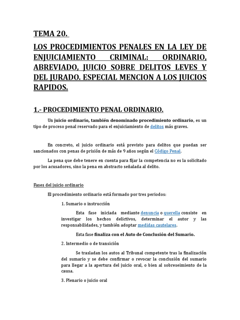 Tema 20 Tramitacion Procesal | PDF | Fiscal | Queja
