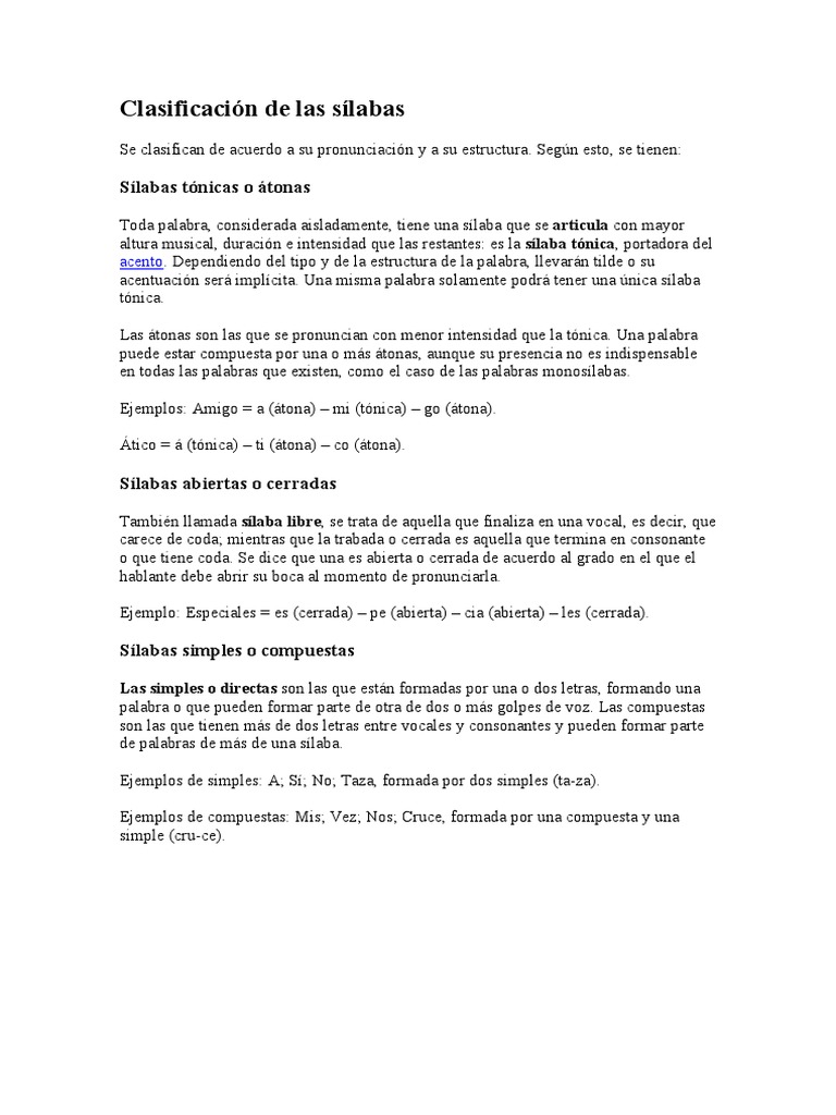 Clasificacion de La Silaba | PDF