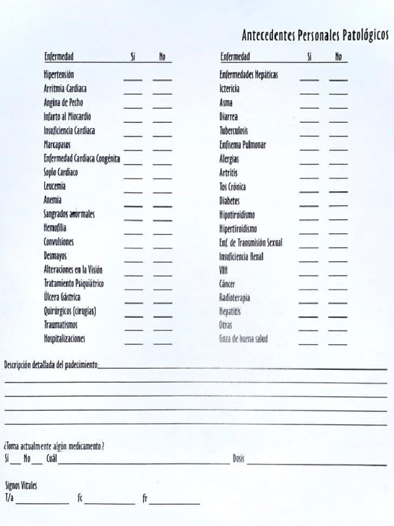 Antecedentes Personales Patológicos | PDF