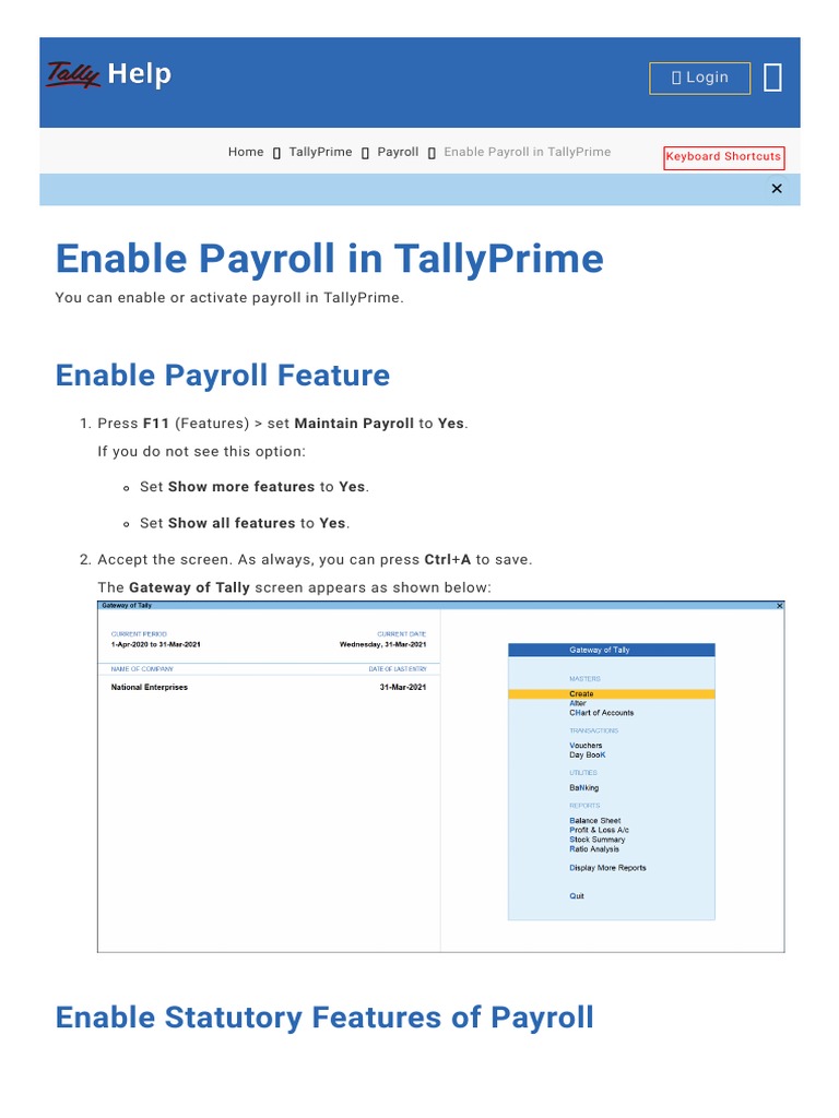 Enabling Payroll in Tallyprime Tally | PDF