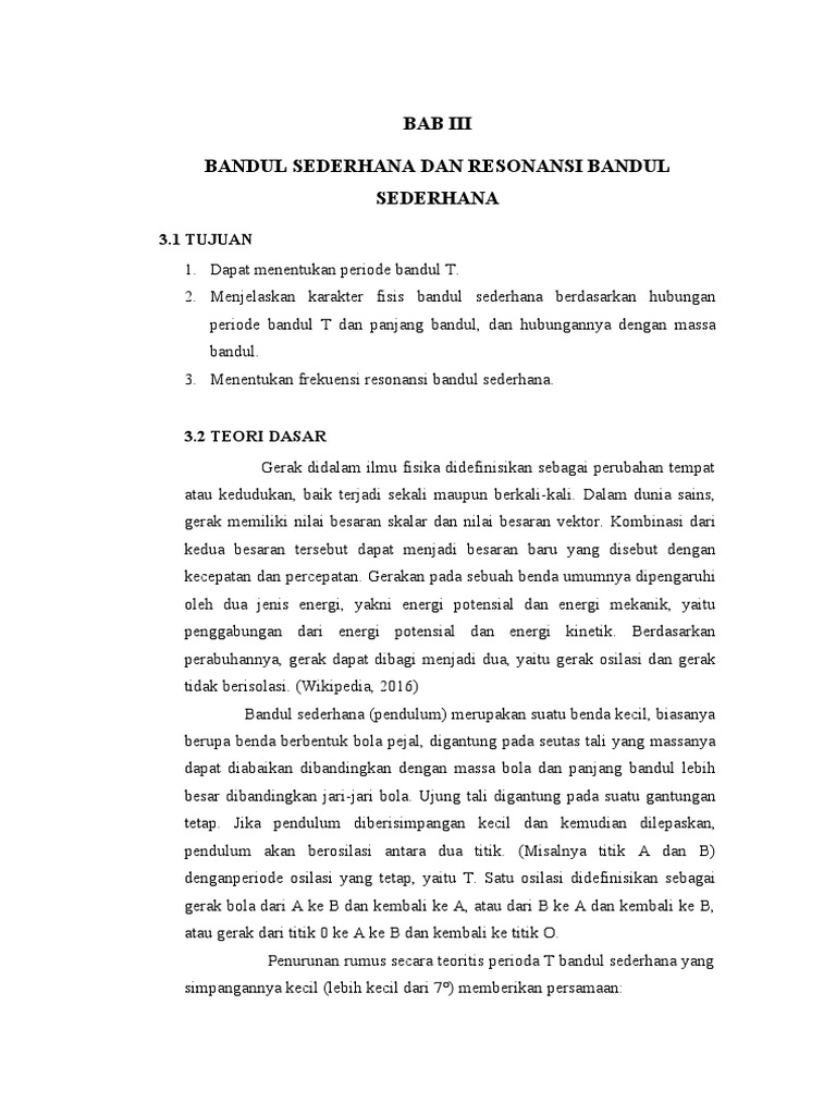 BAB III Bandul Sederhana Dan Resonansi Bandul | PDF