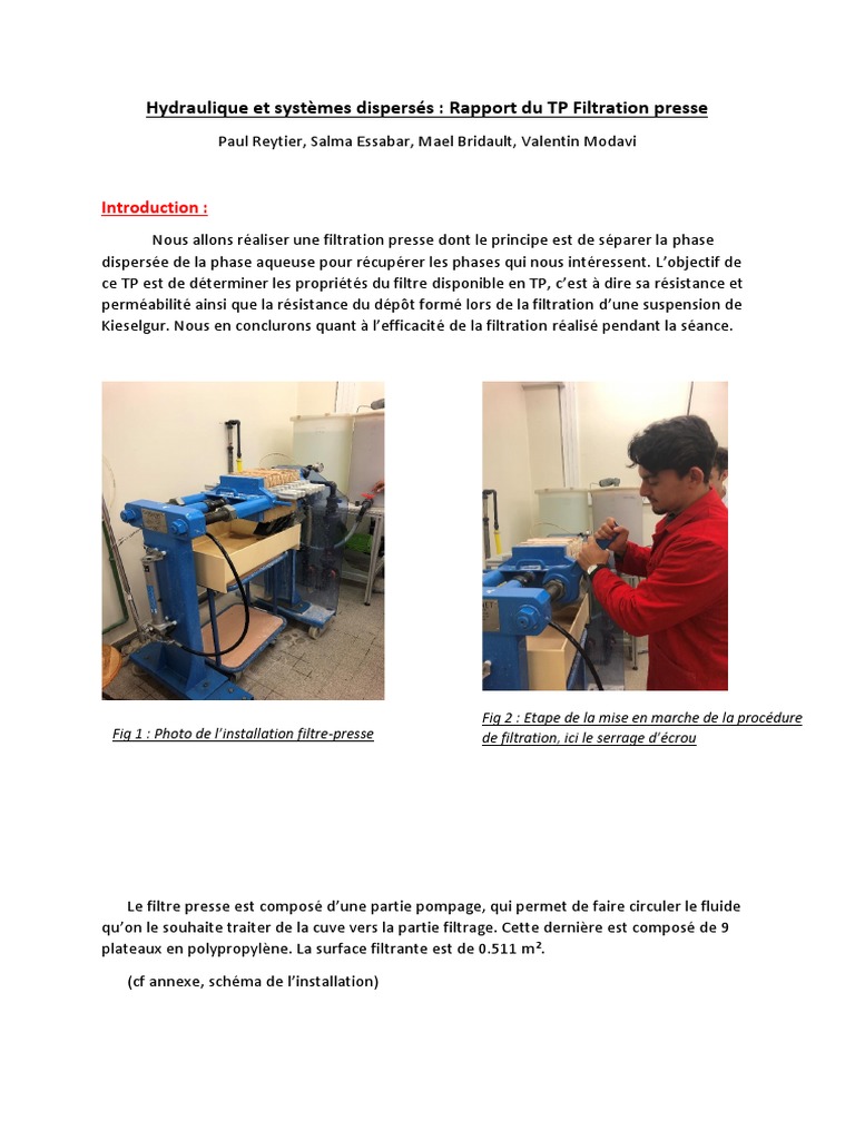 Compte Rendu TP Filtration | PDF