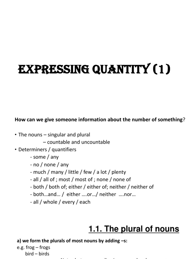Expressing Quantity 1 | PDF | Plural | Noun
