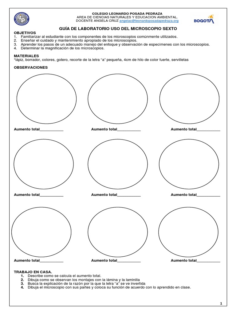 Guía de Laboratorio Uso Del Microscopio Sexto: Area de Ciencias ...