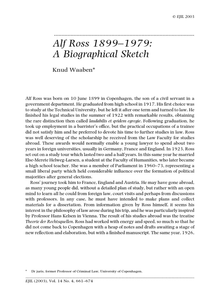 Alf Ross 1899-1979: A Biographical Sketch: Knud Waaben | PDF ...