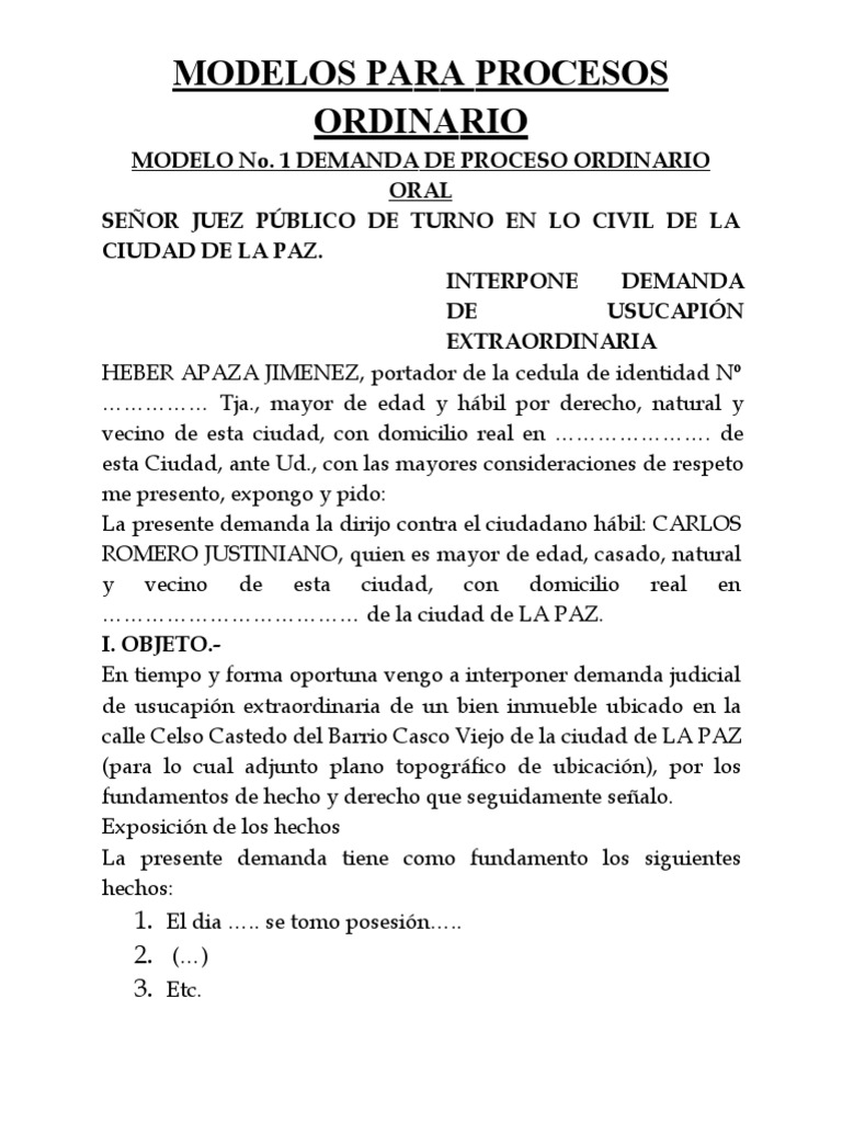 Modelos de Memoriales para Todo Los Procesos Civiles | PDF | Demanda ...
