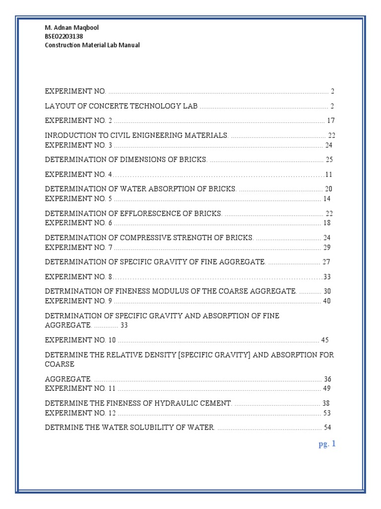 Construction Material - Lab - Manual | PDF