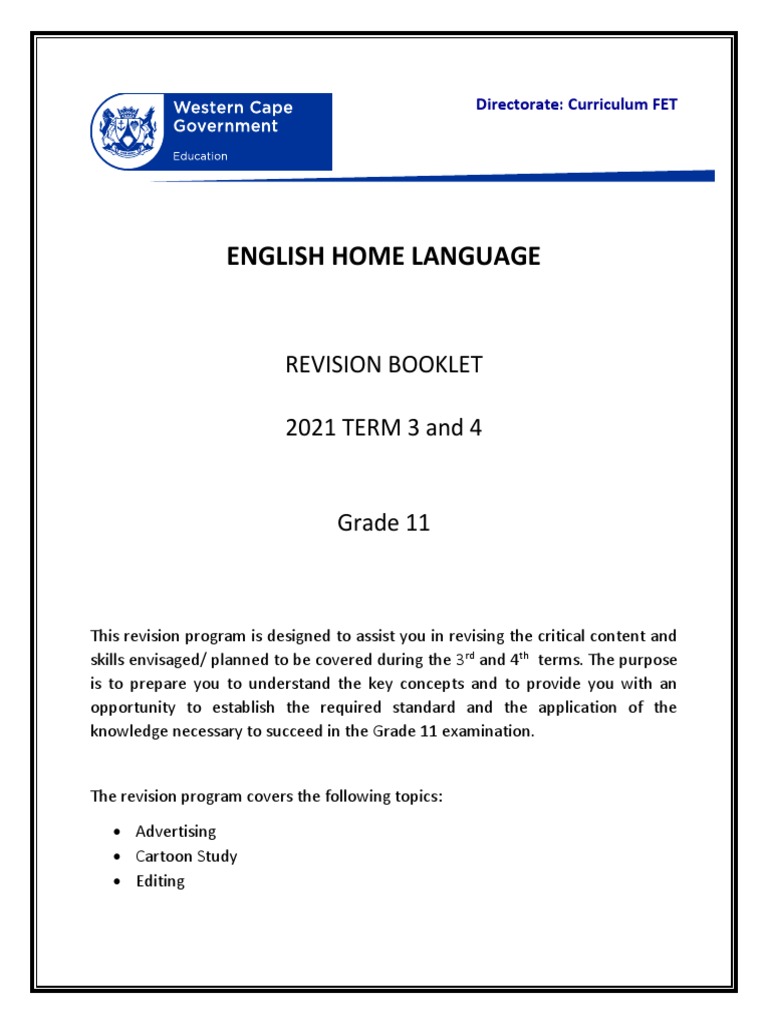 Grade 11 English Revision: Terms 3 & 4 | PDF
