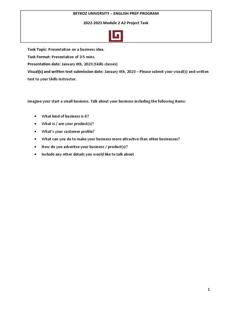 Module 2 Pre-Intermediate (A2) Project Task Guidelines | PDF