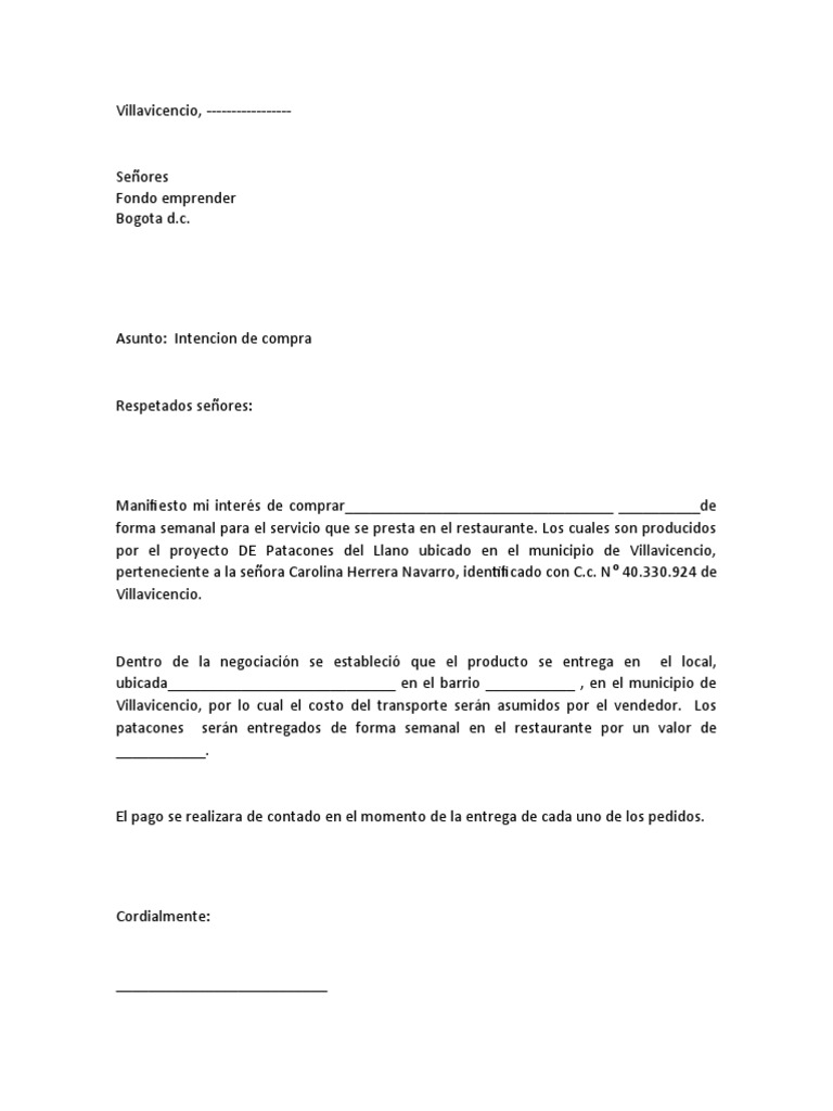 Carta de Intencion de Compra | PDF
