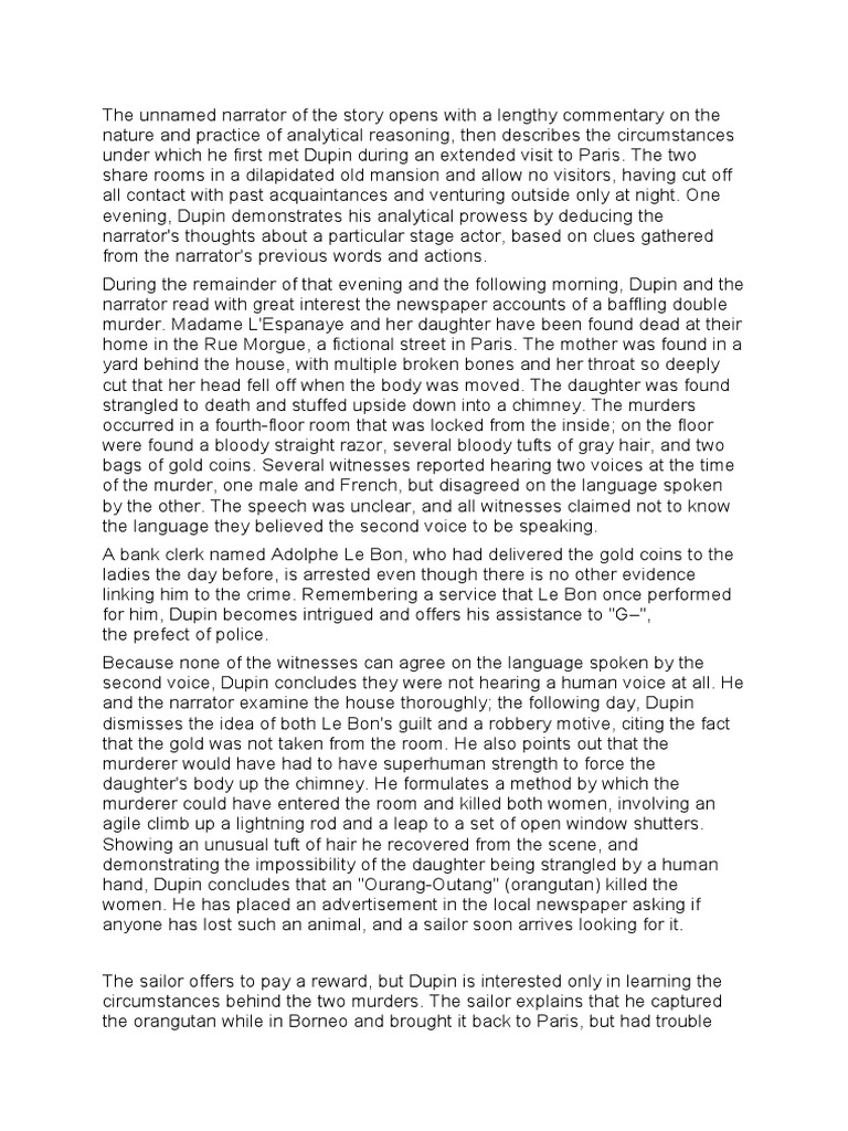 Rue Morgue Summary | PDF | Orangutan