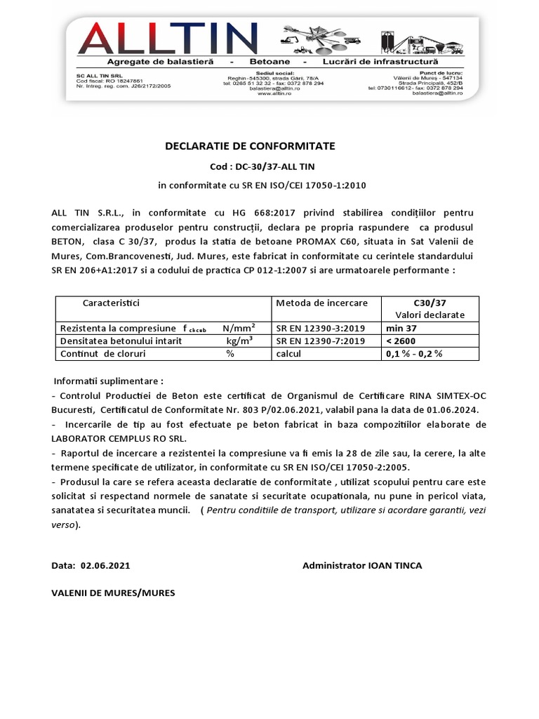 Decl Conf - Beton C30 37 | PDF