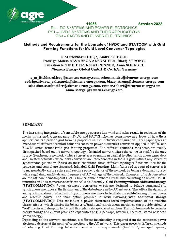 Methods and Requirements For The Upgrade of HVDC and STATCOM With Grid ...