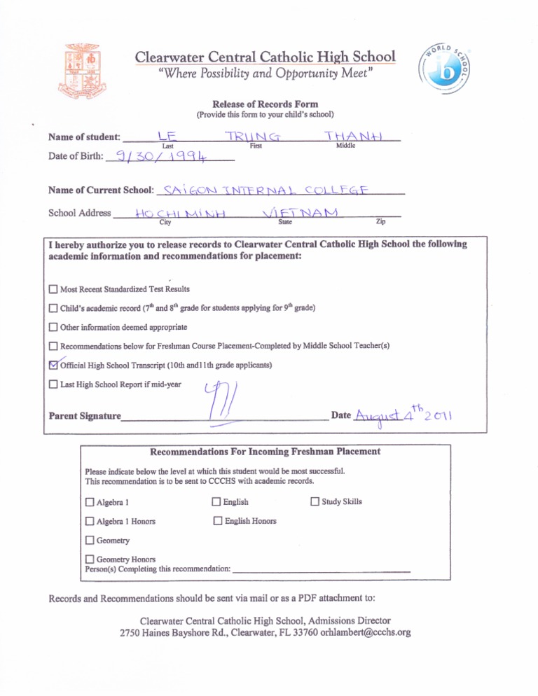Student Records Release Form | PDF