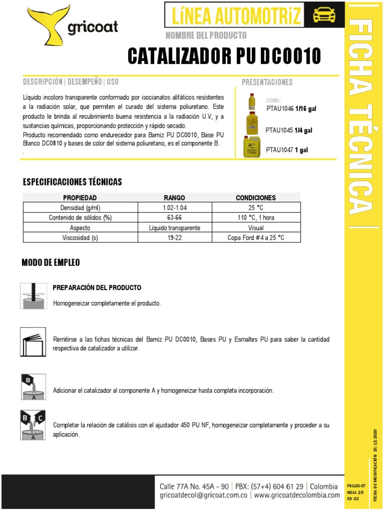 Especificaciones y Uso del Catalizador PU | PDF | Catálisis | Poliuretano