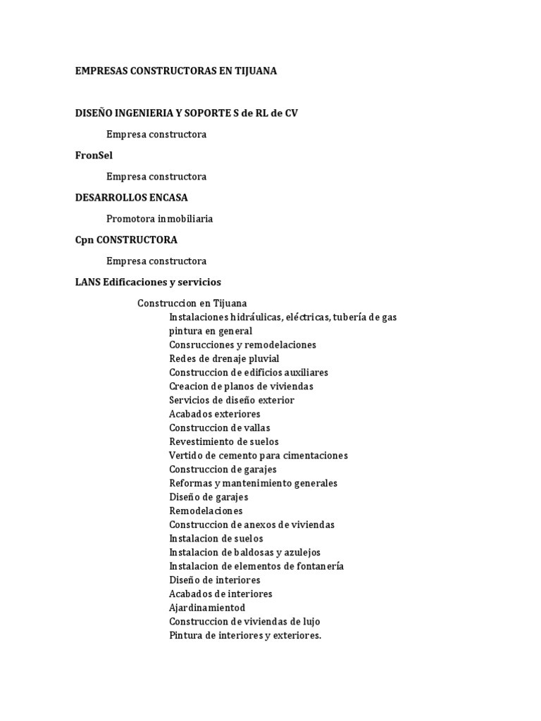Empresas Constructoras en Tijuana | PDF | Ingeniero civil | Plomería