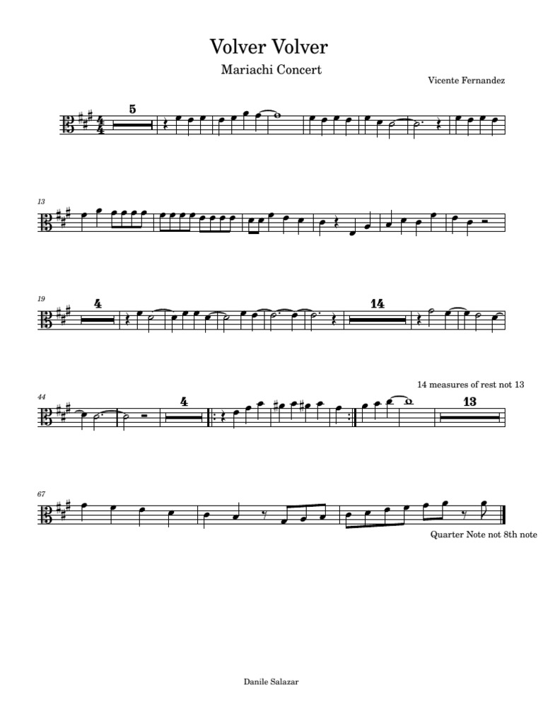 Volver Volver Mariachi Sheet Music | PDF