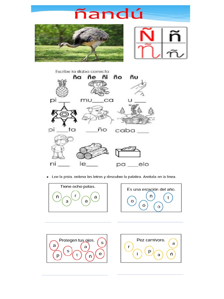 Actividades con ña, ñe, ñi, ño, ñu | PDF