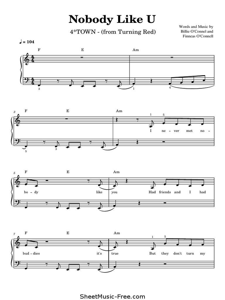 Nobody Like U Sheet Music Easy Piano Turning Red SheetMusic | PDF