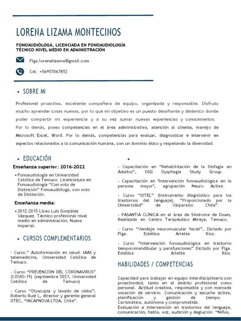 Curriculum Lorena Lizama Montecinos 1 | PDF | Enfermedades y trastornos | Medicina