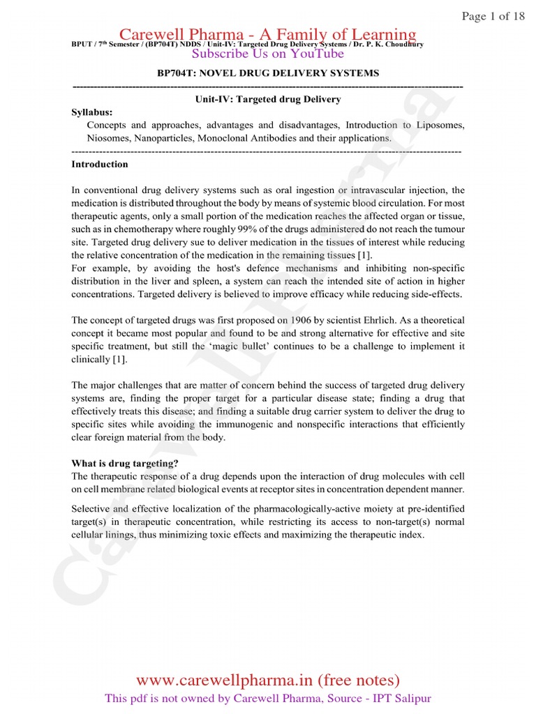 Targeted Drug Delivery Systems Explained | PDF | Antibody | Liposome