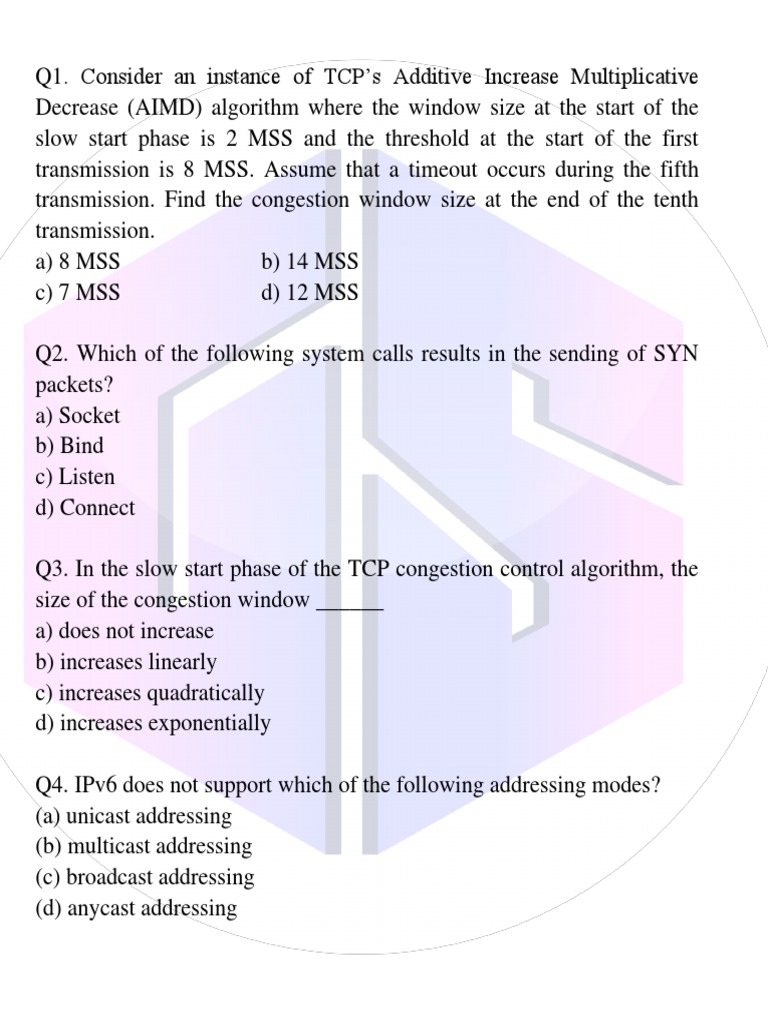 Questions On Transport Layer | PDF | Transmission Control Protocol | Network Congestion