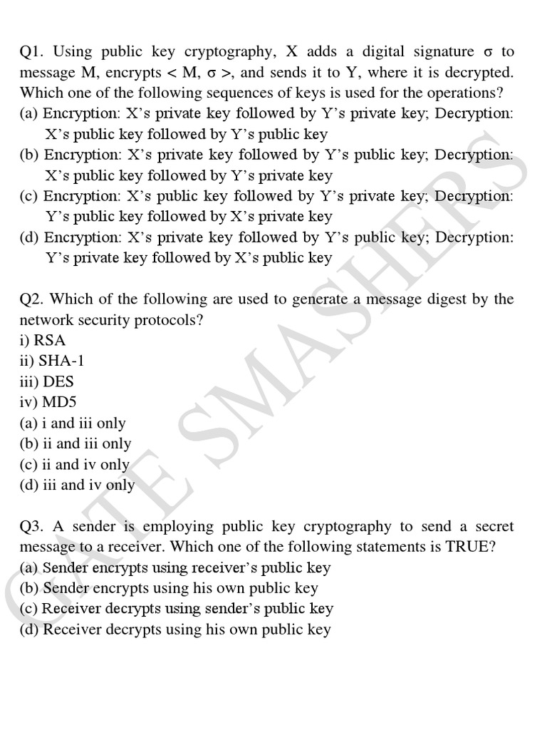 Questions On Network Security | PDF | Key (Cryptography) | Public Key ...