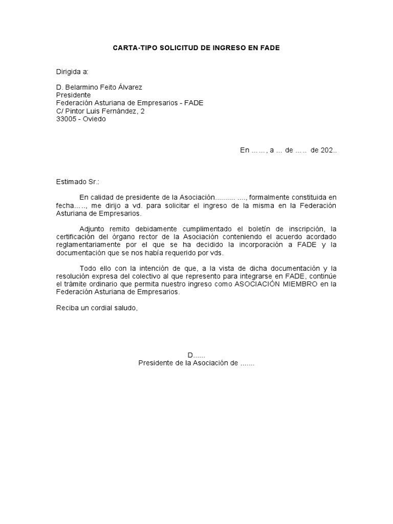 Carta Tipo Solicitando Ingreso Asociaciones | PDF