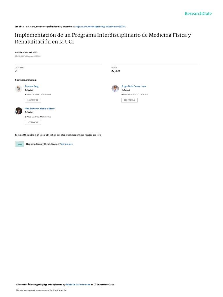 Implementacion de Un Programa Interdisciplinario de Medicina Fisica y Rehabilitacion en La UCI | PDF