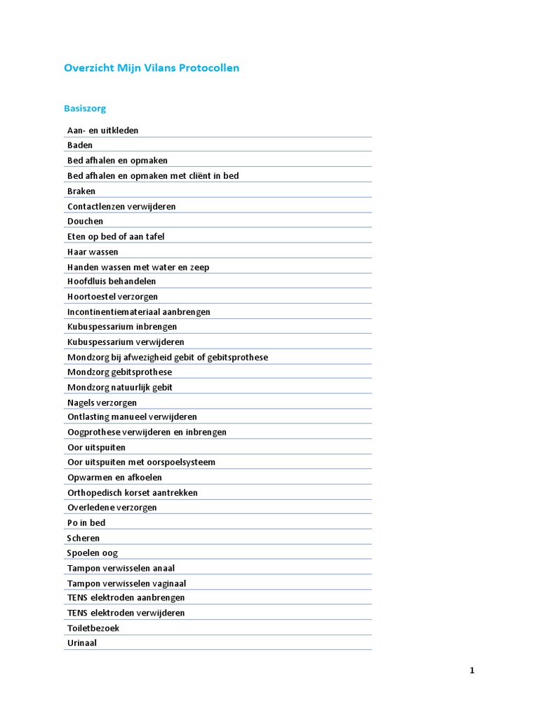 Overzicht Mijn Vilans Protocollen 1 Maart 2023 | PDF