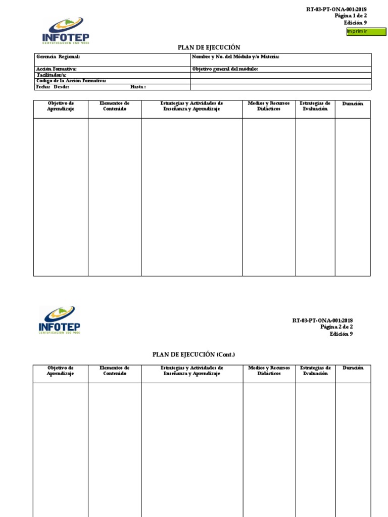RT 03 PT Ona 001 Plan de Ejecucion | PDF | Aprendizaje | Modificación de comportamiento